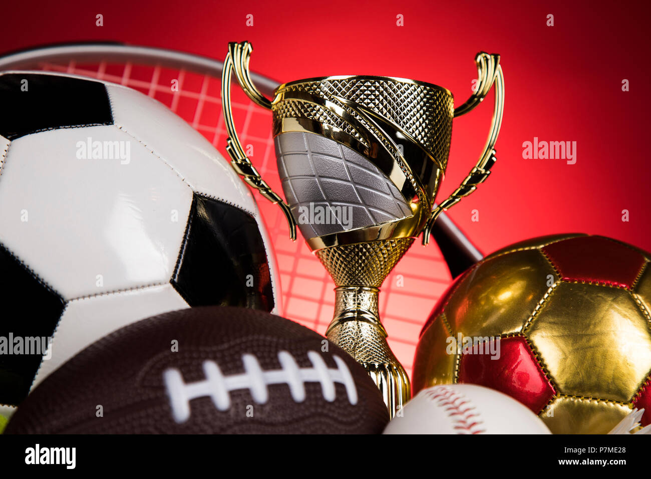 Balls in sport, Trophy and championship concept Stock Photo - Alamy