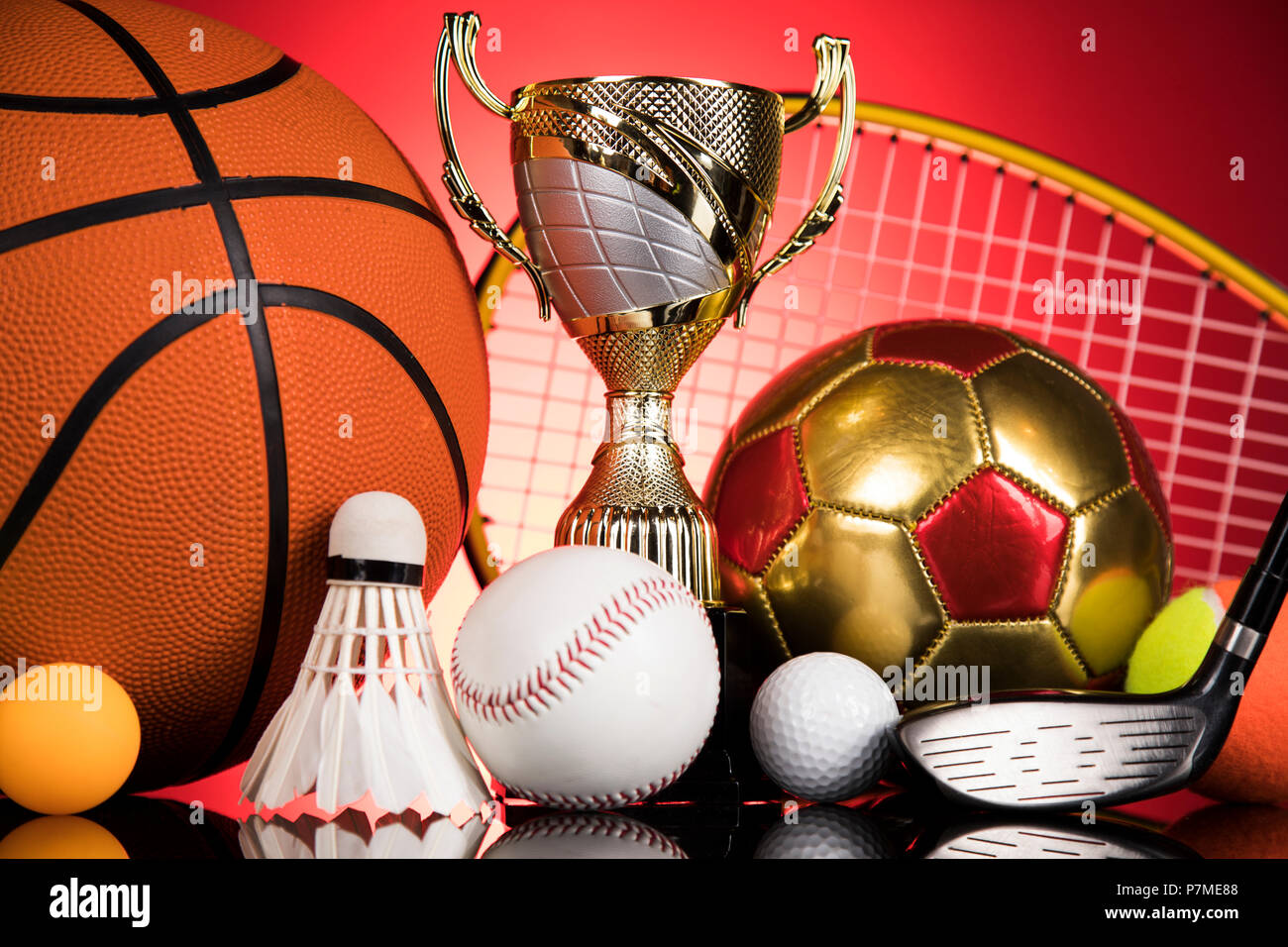 Winning trophy championship award, sport stadium background Stock Photo ...