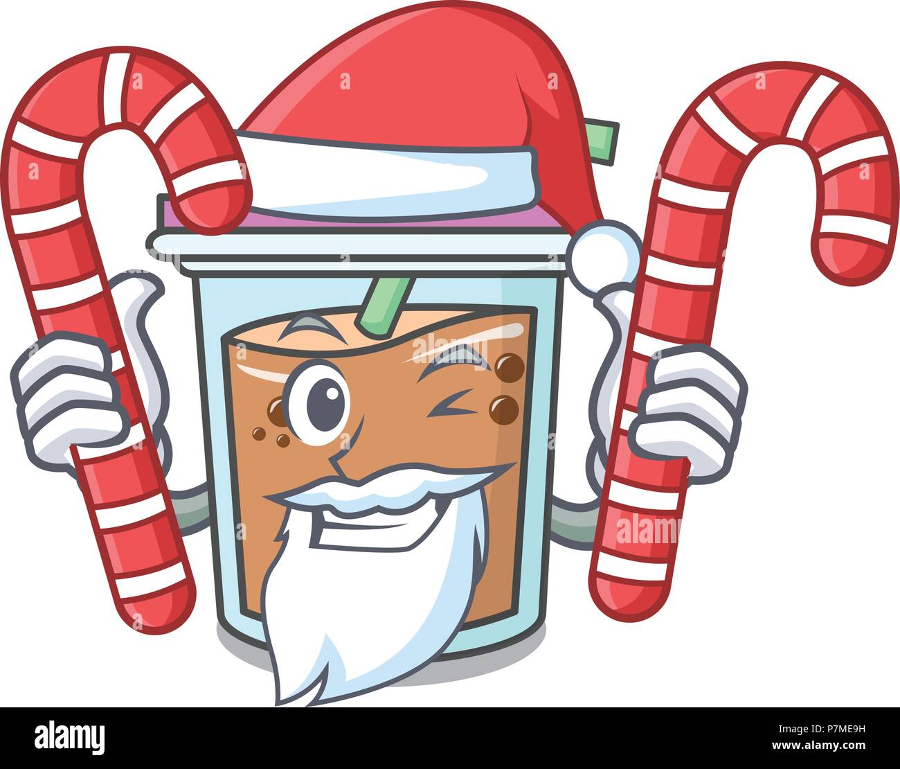 Santa with candy bubble tea mascot cartoon vector illustration Stock ...