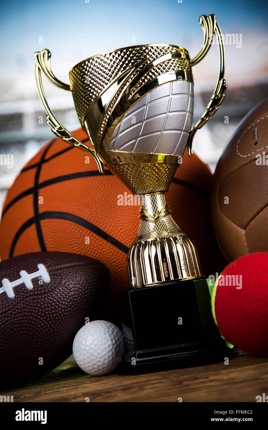 Achievement trophy, winning sport background Stock Photo - Alamy
