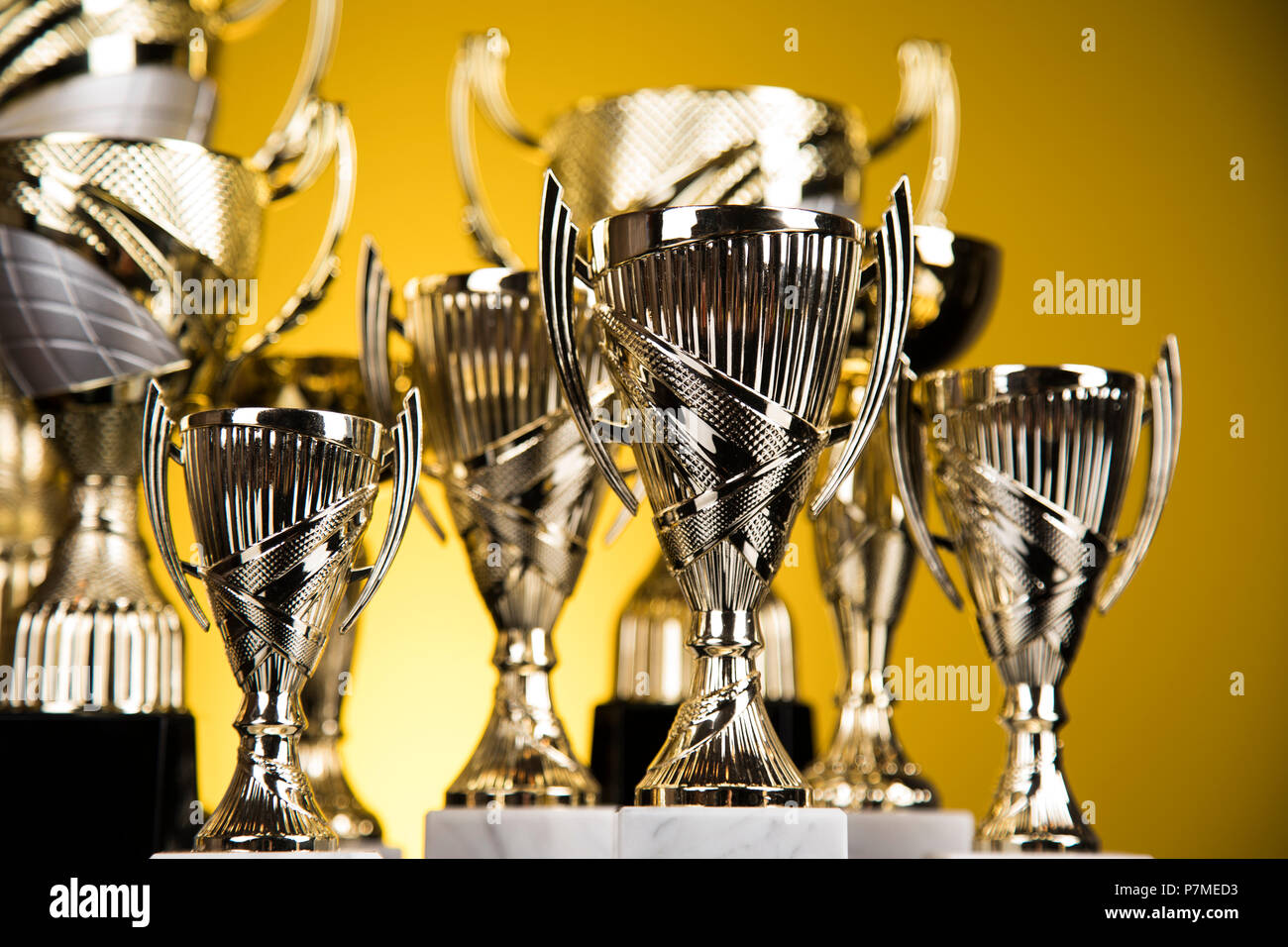 Award winning and championship concept, trophy cup on sport background ...