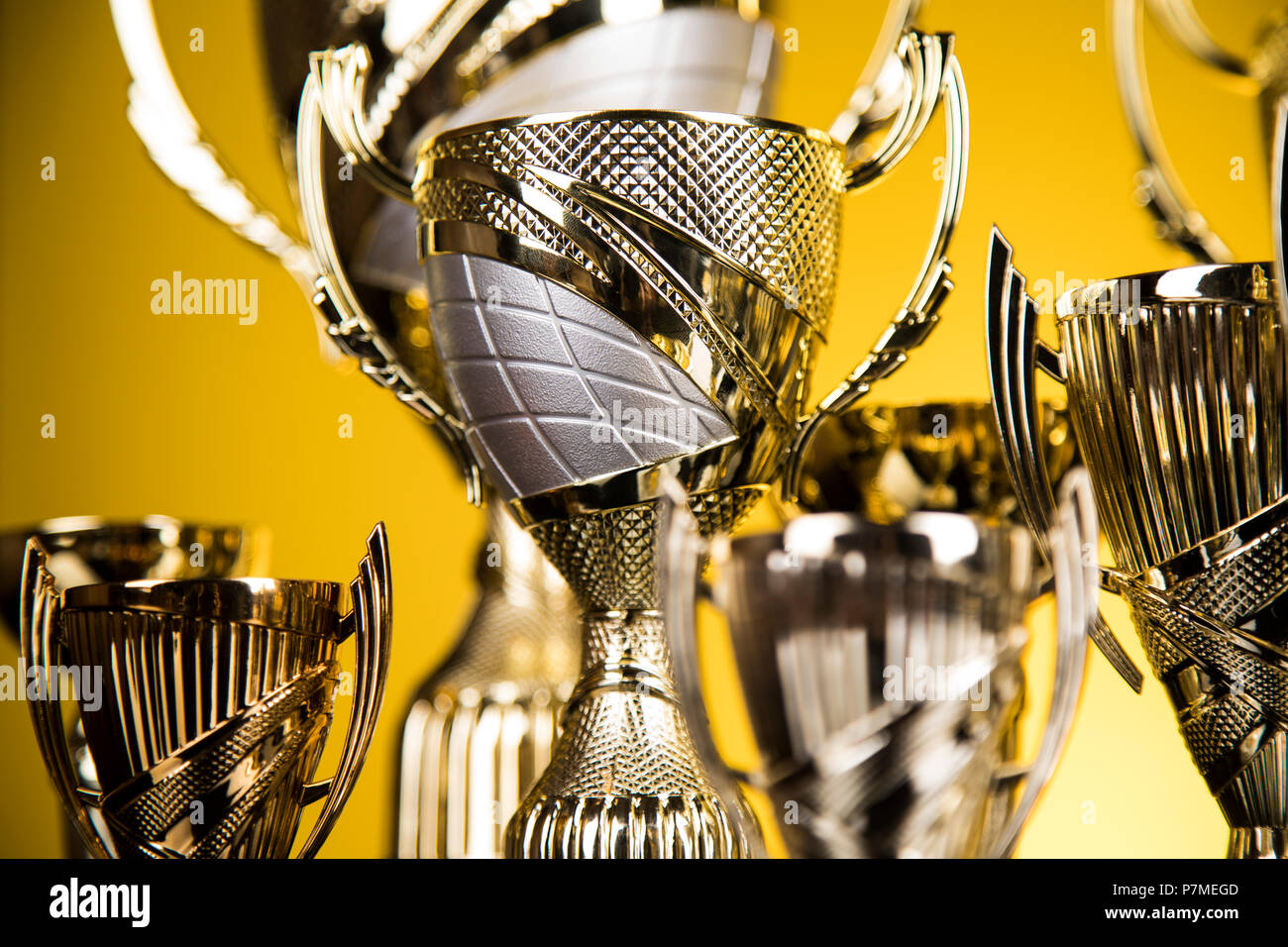 Award winning and championship concept, trophy cup on sport background ...