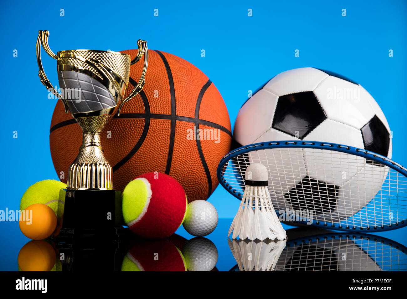 Winning trophy championship award, sport stadium background Stock Photo ...