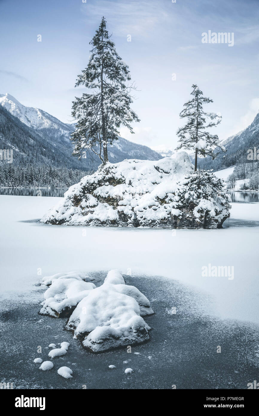 Hintersee lake in winter, Hintersee, Berchtesgaden, Bavaria, Germany ...