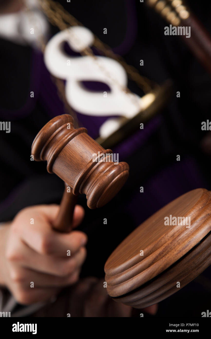 Striking mallet, Judgment concept, book background and Paragraph Stock ...