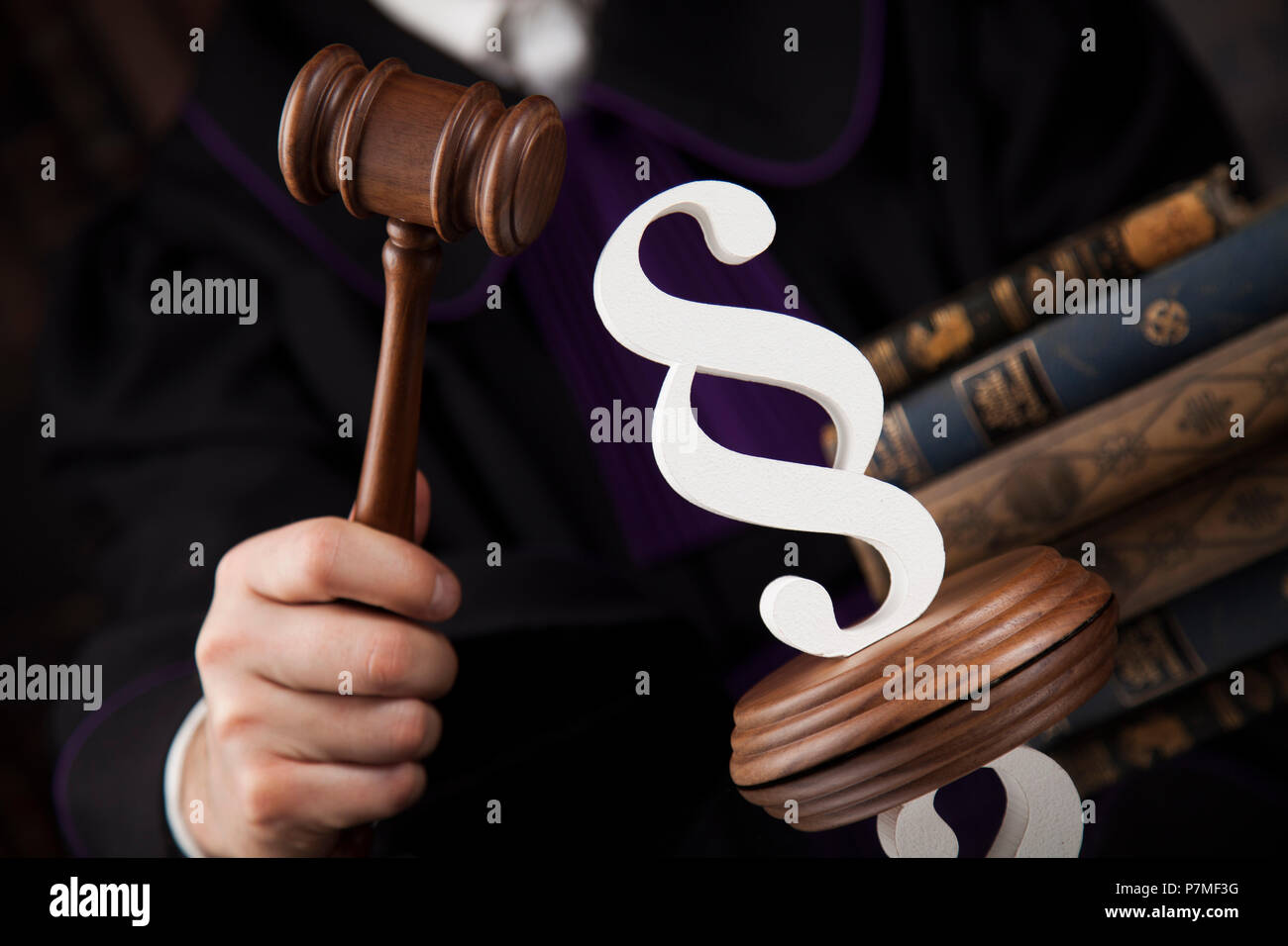 Striking mallet, Judgment concept, book background and Paragraph Stock ...