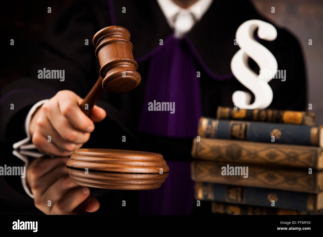 Striking mallet, Judgment concept, book background and Paragraph Stock ...