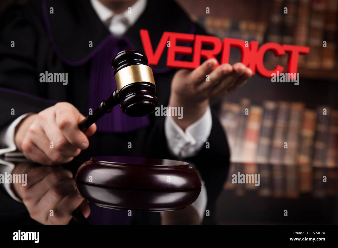 Verdict, Justice and law concept. Male judge in a courtroom Stock Photo ...
