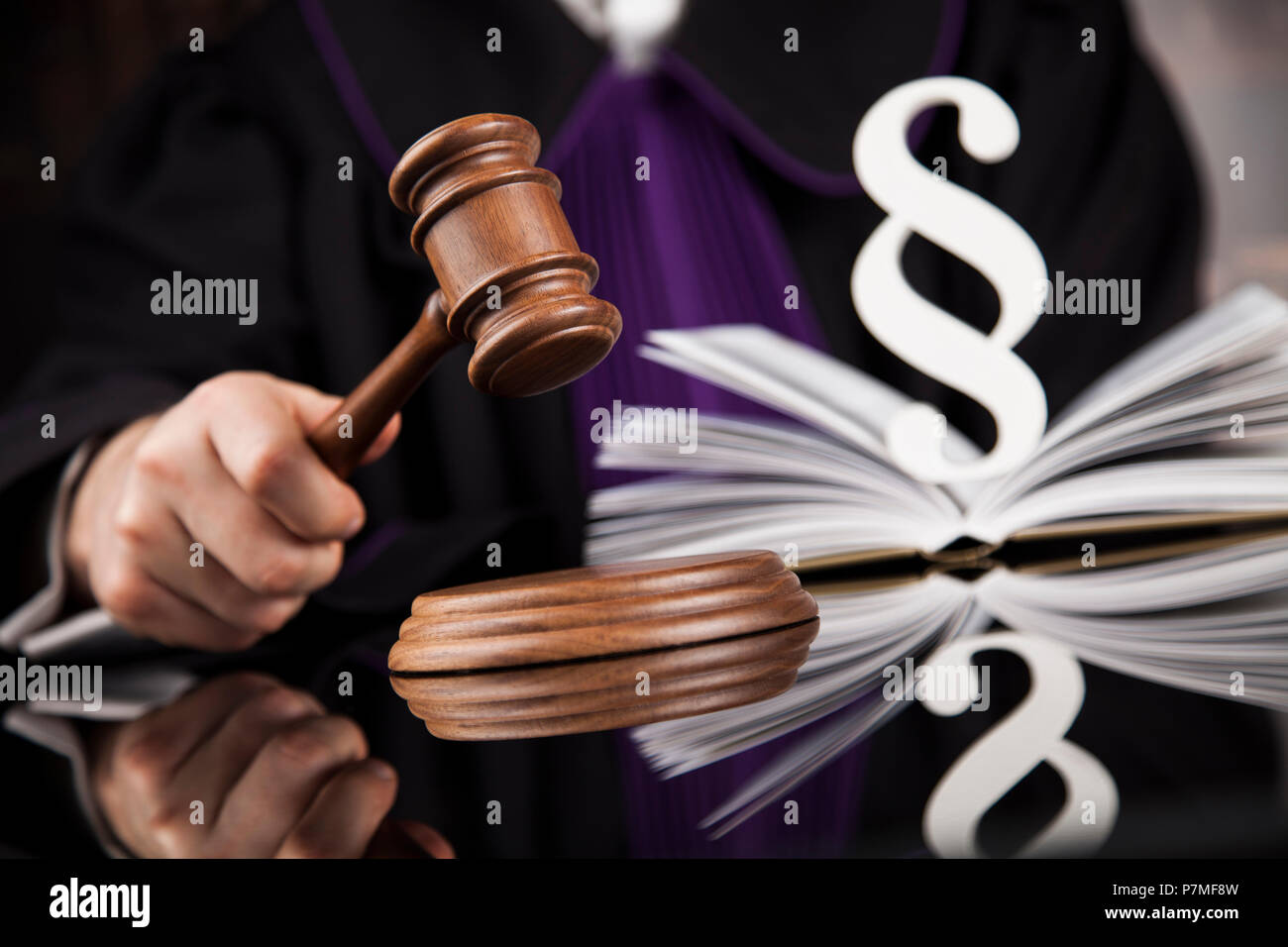 Striking mallet, Judgment concept, book background and Paragraph Stock ...