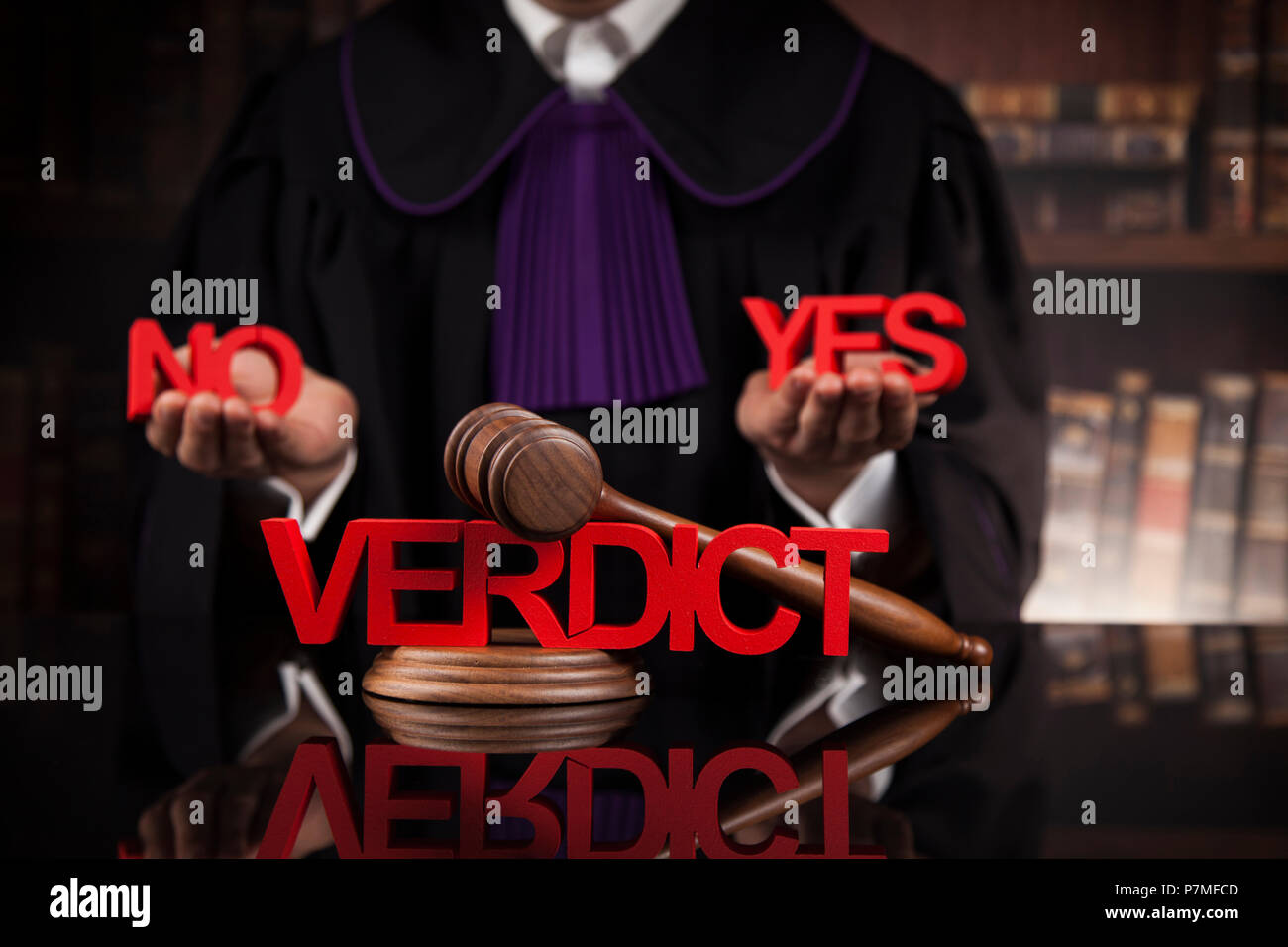 Verdict, Justice and law concept. Male judge in a courtroom Stock Photo ...