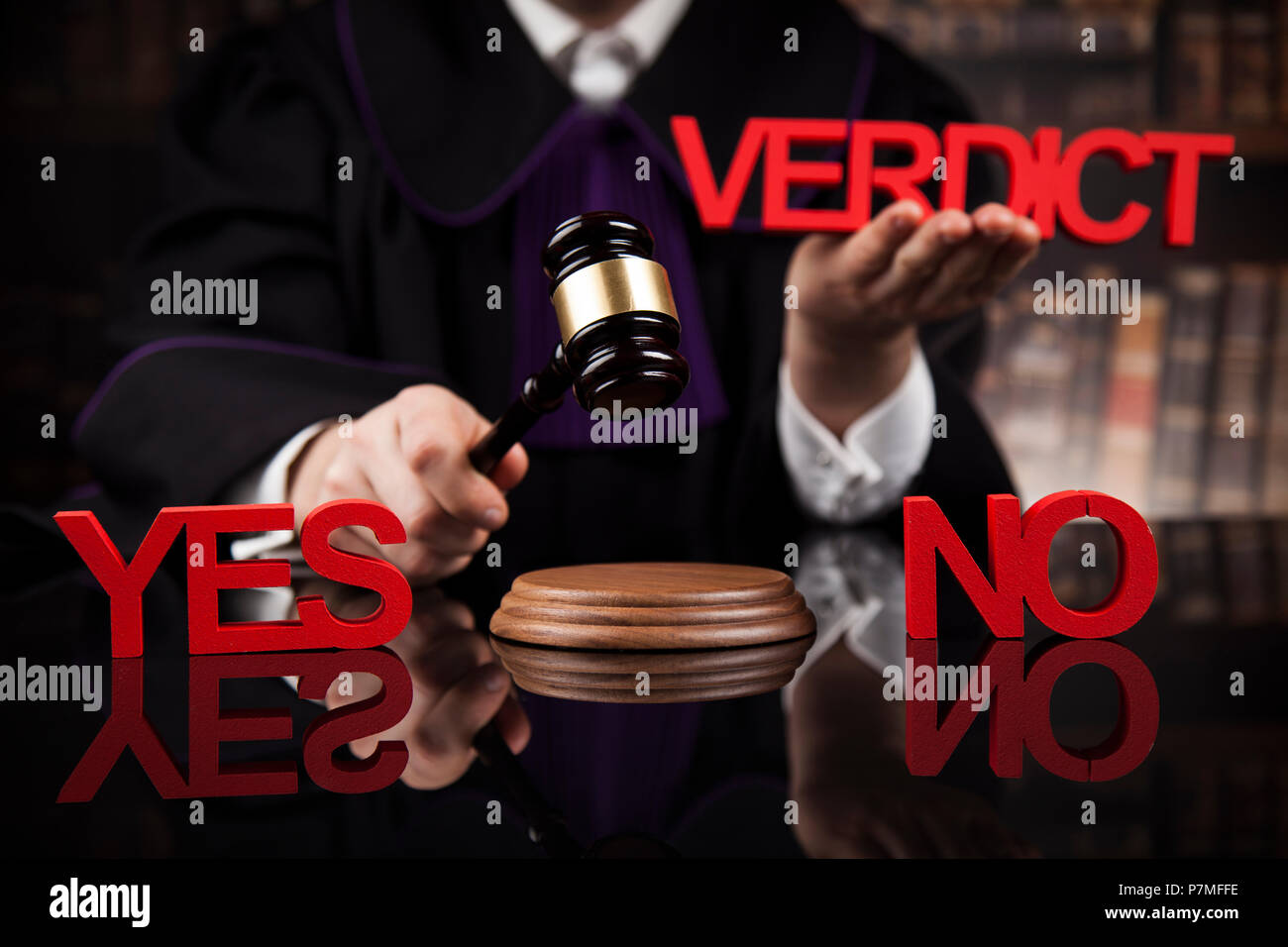 Verdict, Justice and law concept. Male judge in a courtroom Stock Photo ...