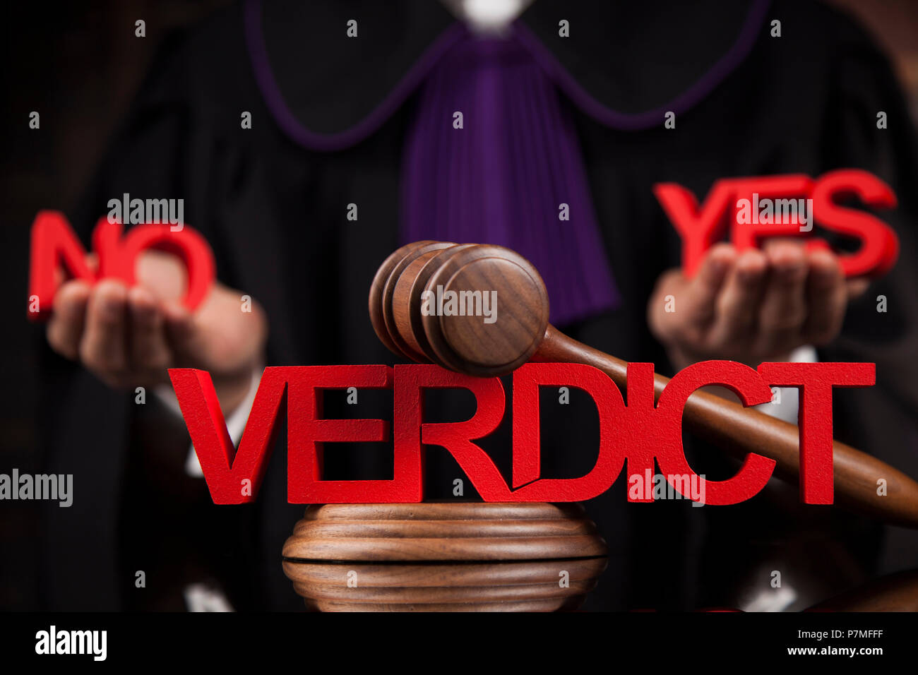 Verdict, Justice and law concept. Male judge in a courtroom Stock Photo ...