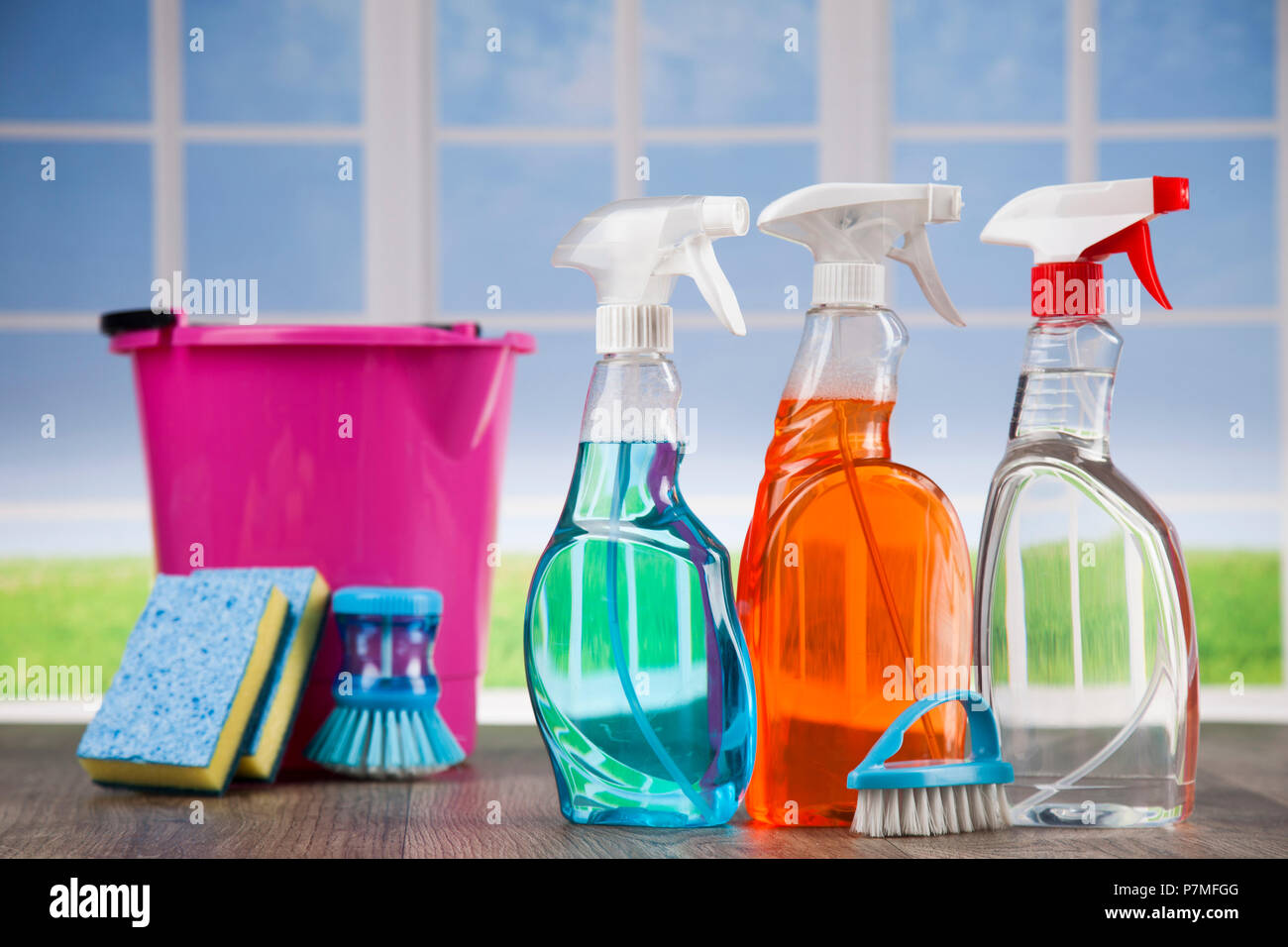 Assorted cleaning products Stock Photo - Alamy