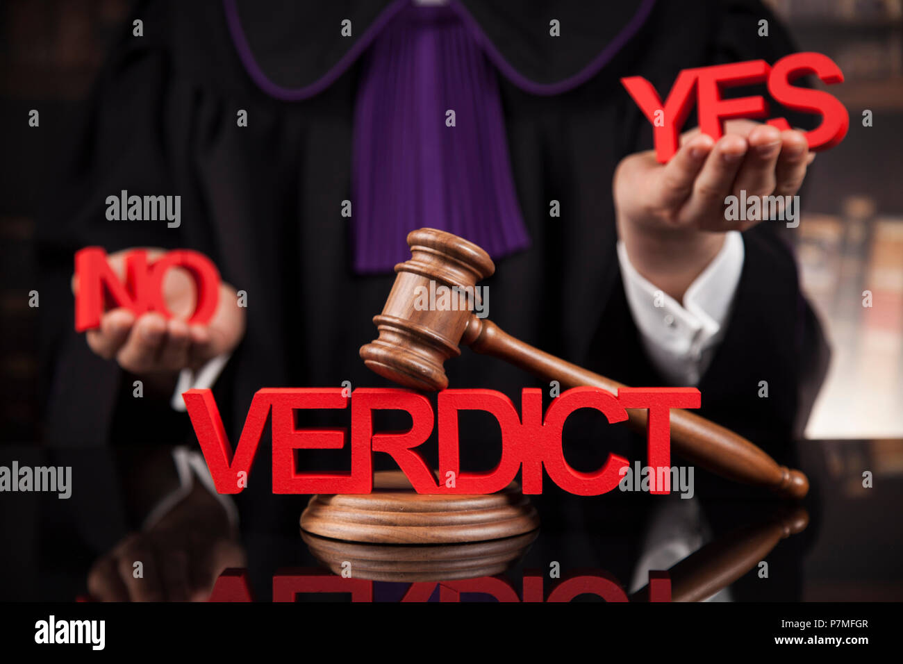 Verdict, Justice and law concept. Male judge in a courtroom Stock Photo ...