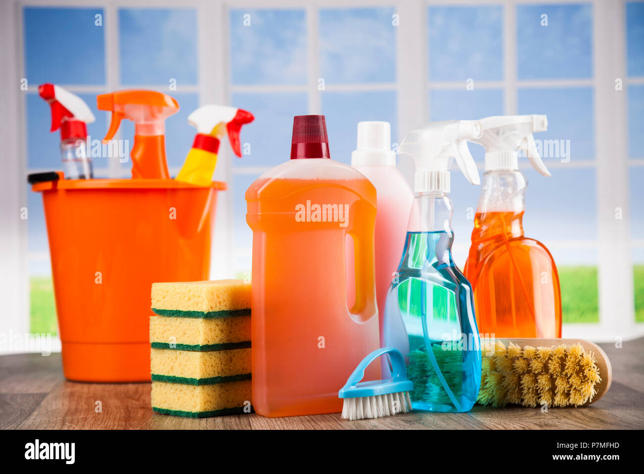 Assorted cleaning products Stock Photo - Alamy