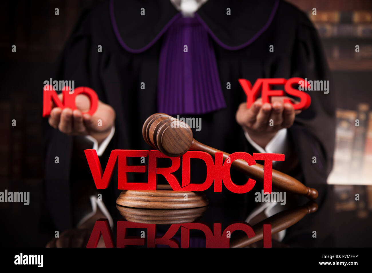 Verdict, Justice and law concept. Male judge in a courtroom Stock Photo ...