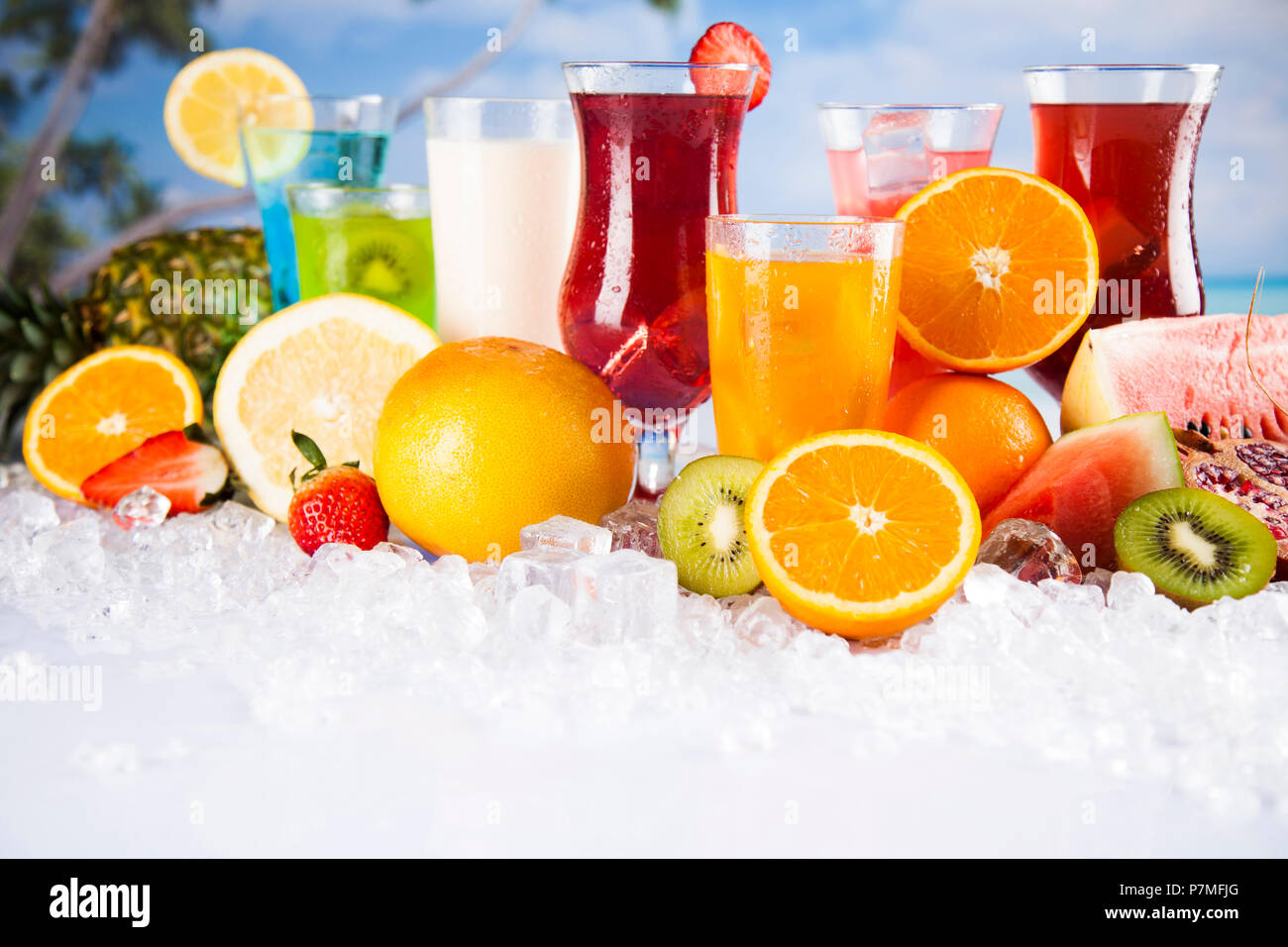 Variety of cold drinks, Summer Stock Photo - Alamy