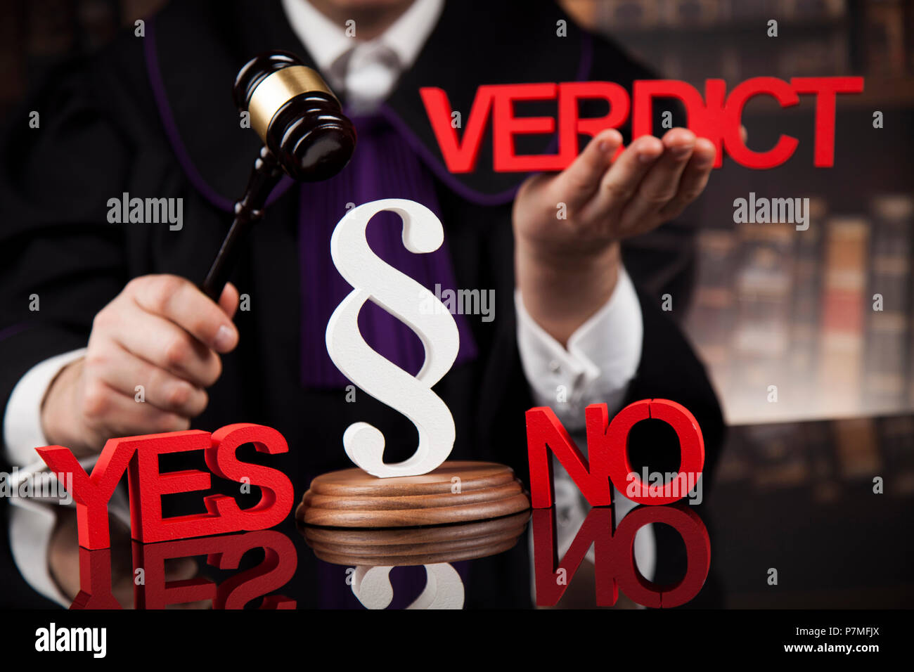 Verdict, Justice and law concept. Male judge in a courtroom Stock Photo ...