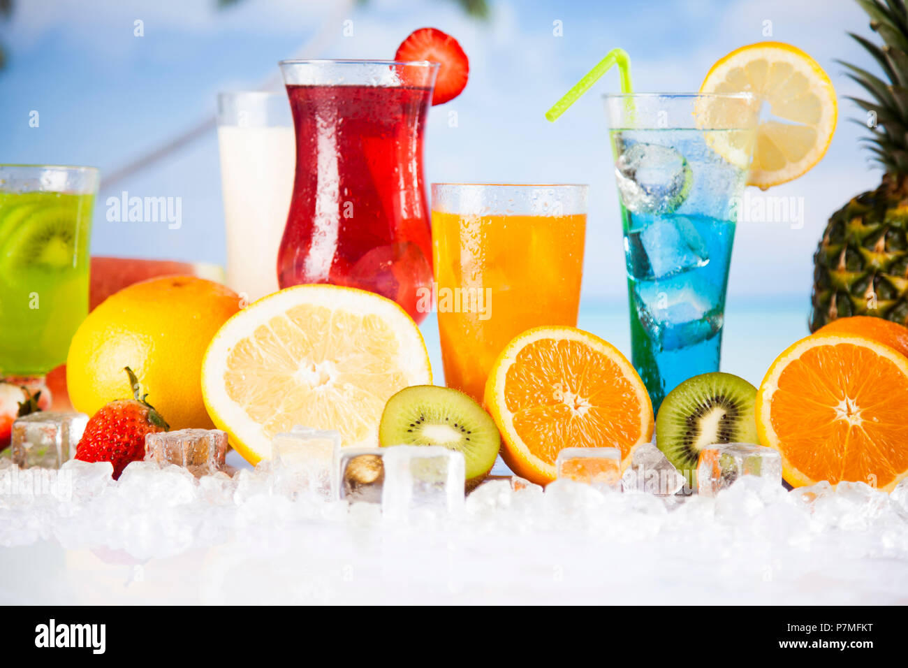 Variety of cold drinks, Summer Stock Photo - Alamy