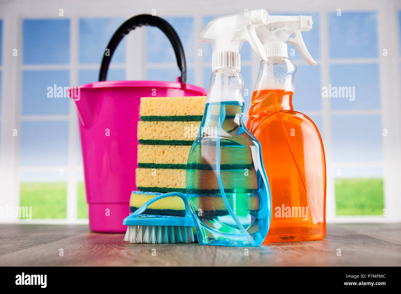 House cleaning with various cleaning tools Stock Photo - Alamy