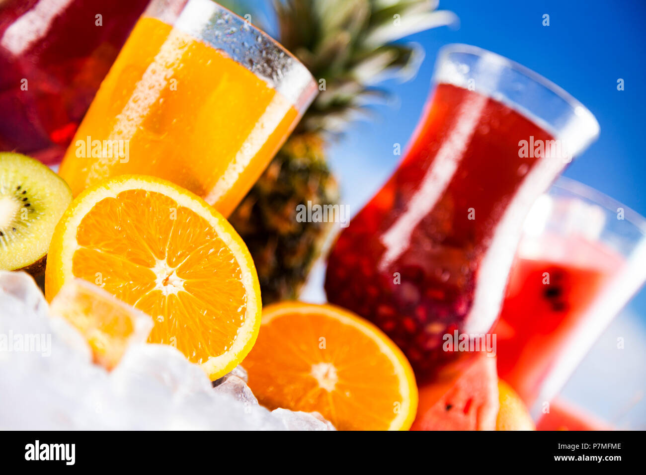 Variety of cold drinks, Summer Stock Photo - Alamy