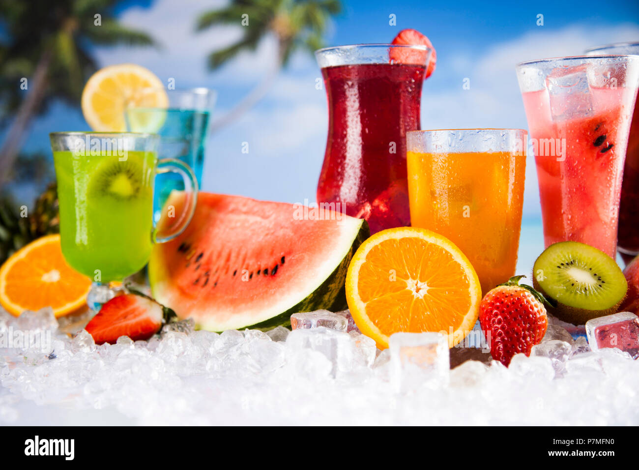 Variety of cold drinks, Summer Stock Photo - Alamy