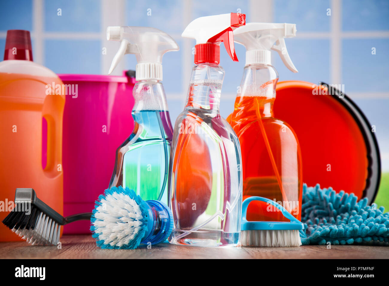 Assorted cleaning products Stock Photo - Alamy