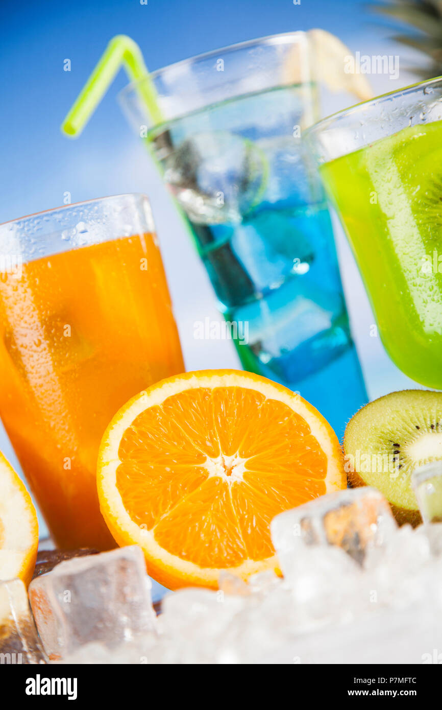 Variety of cold drinks, Summer Stock Photo - Alamy