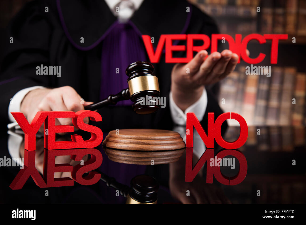 Verdict, Justice and law concept. Male judge in a courtroom Stock Photo ...