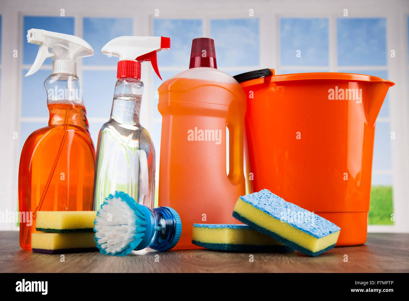 House cleaning with various cleaning tools Stock Photo - Alamy