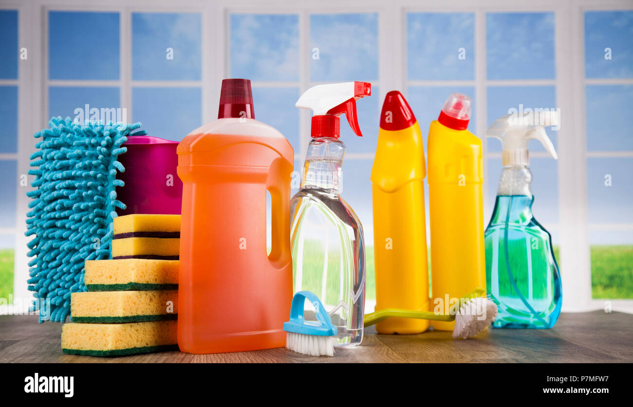 House cleaning with various cleaning tools Stock Photo - Alamy