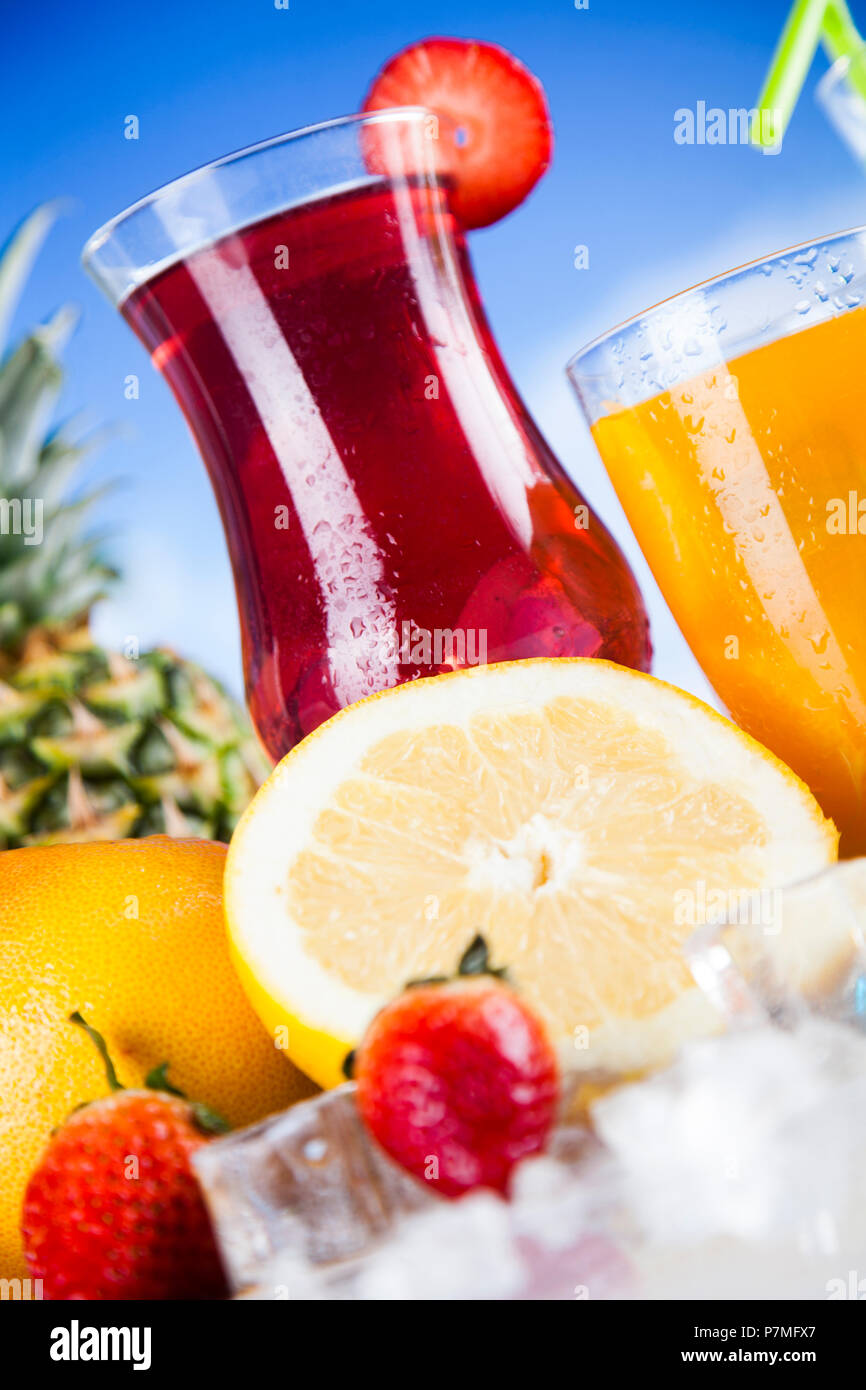 Variety of cold drinks, Summer Stock Photo - Alamy