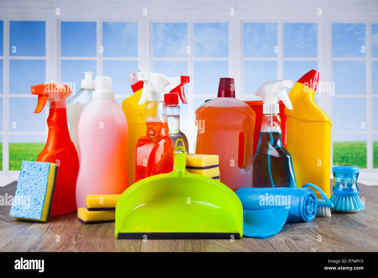 Assorted cleaning products Stock Photo - Alamy