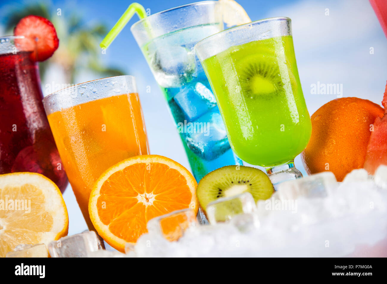 Variety of cold drinks, Summer Stock Photo - Alamy