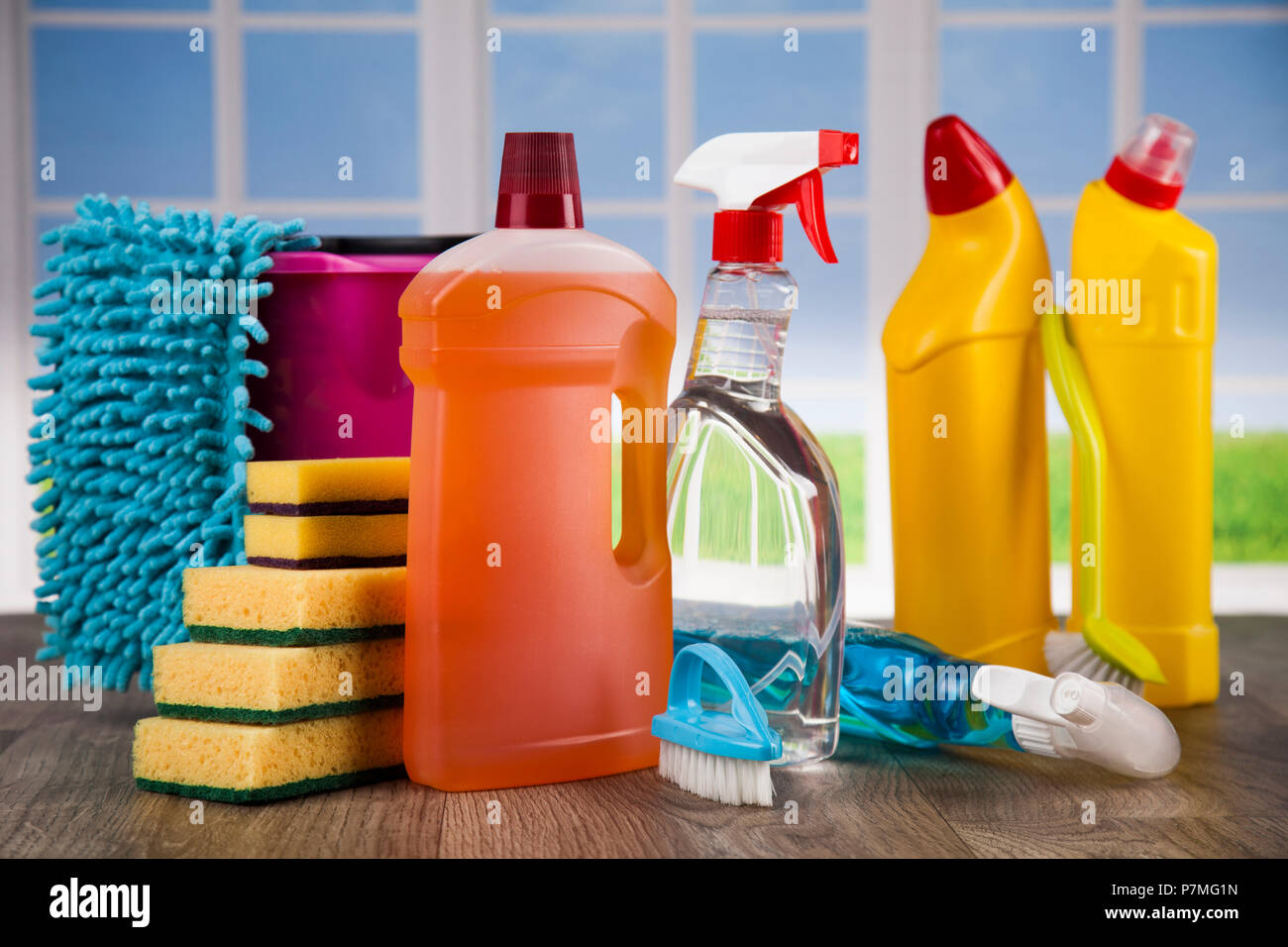 Assorted cleaning products Stock Photo - Alamy