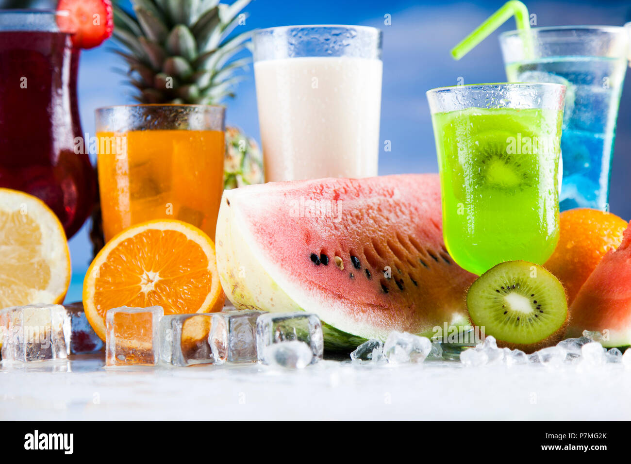 Variety of cold drinks, Summer Stock Photo - Alamy
