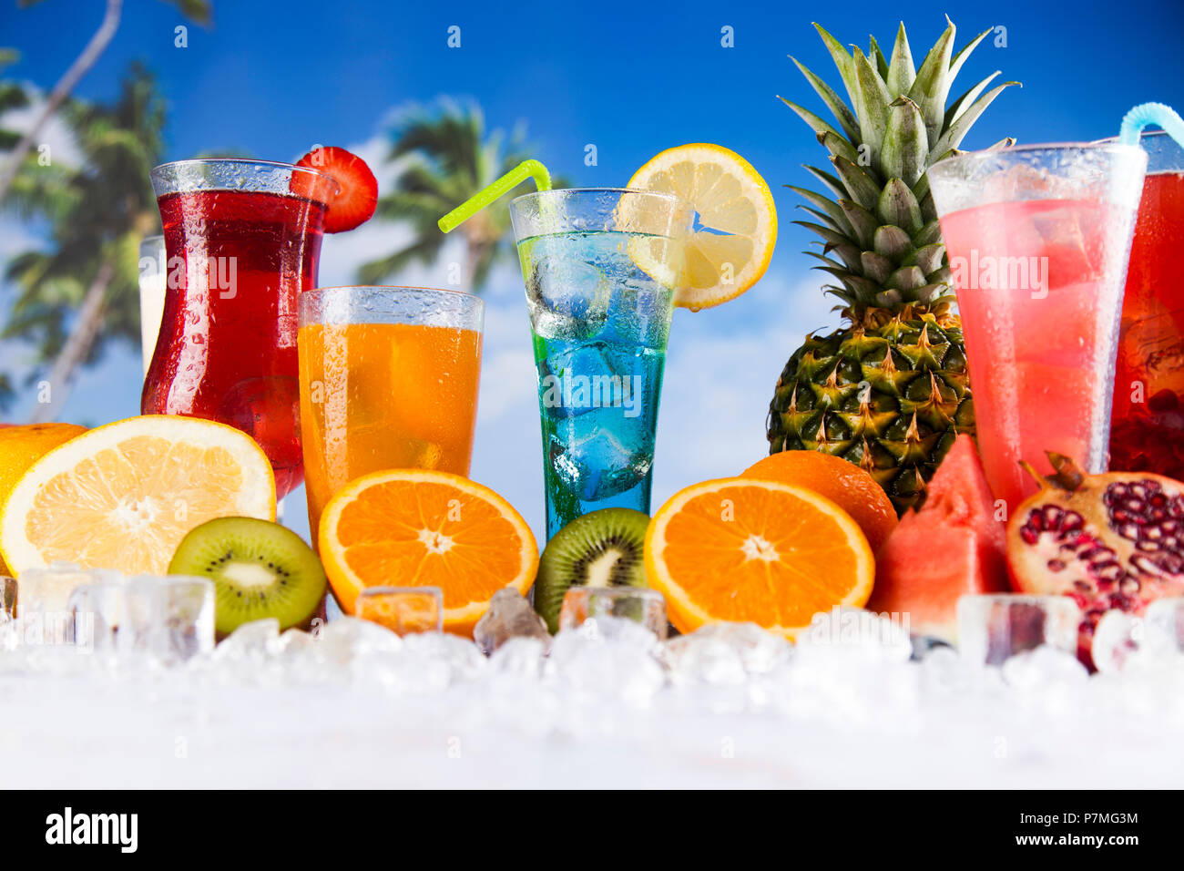Variety of cold drinks, Summer Stock Photo - Alamy