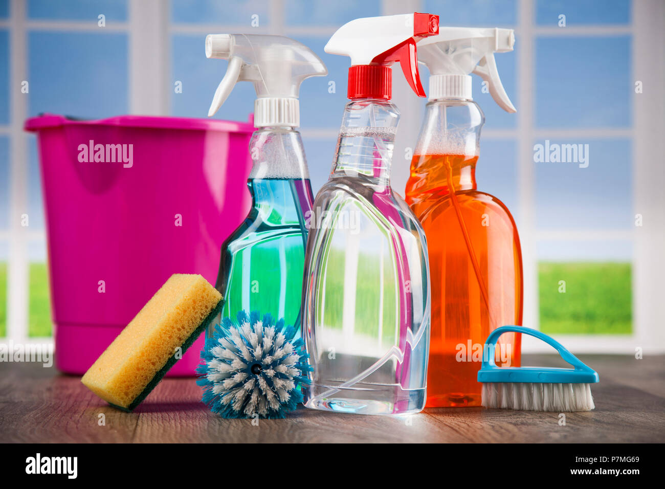 Assorted cleaning products Stock Photo - Alamy