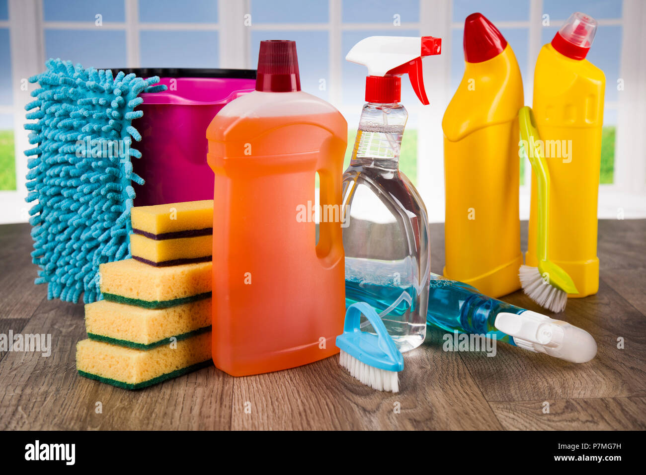 House cleaning with various cleaning tools Stock Photo - Alamy