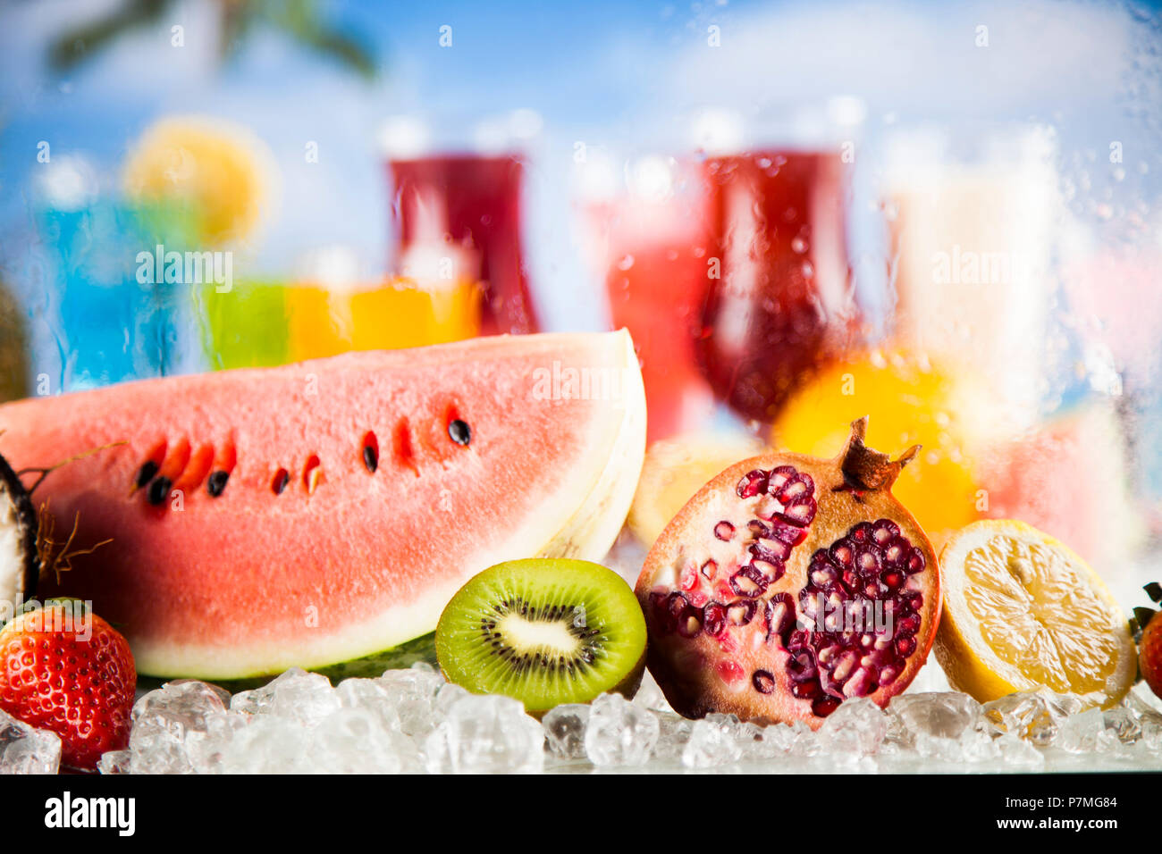 Variety of cold drinks, Summer Stock Photo - Alamy