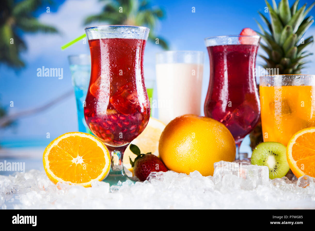 Variety of cold drinks, Summer Stock Photo - Alamy