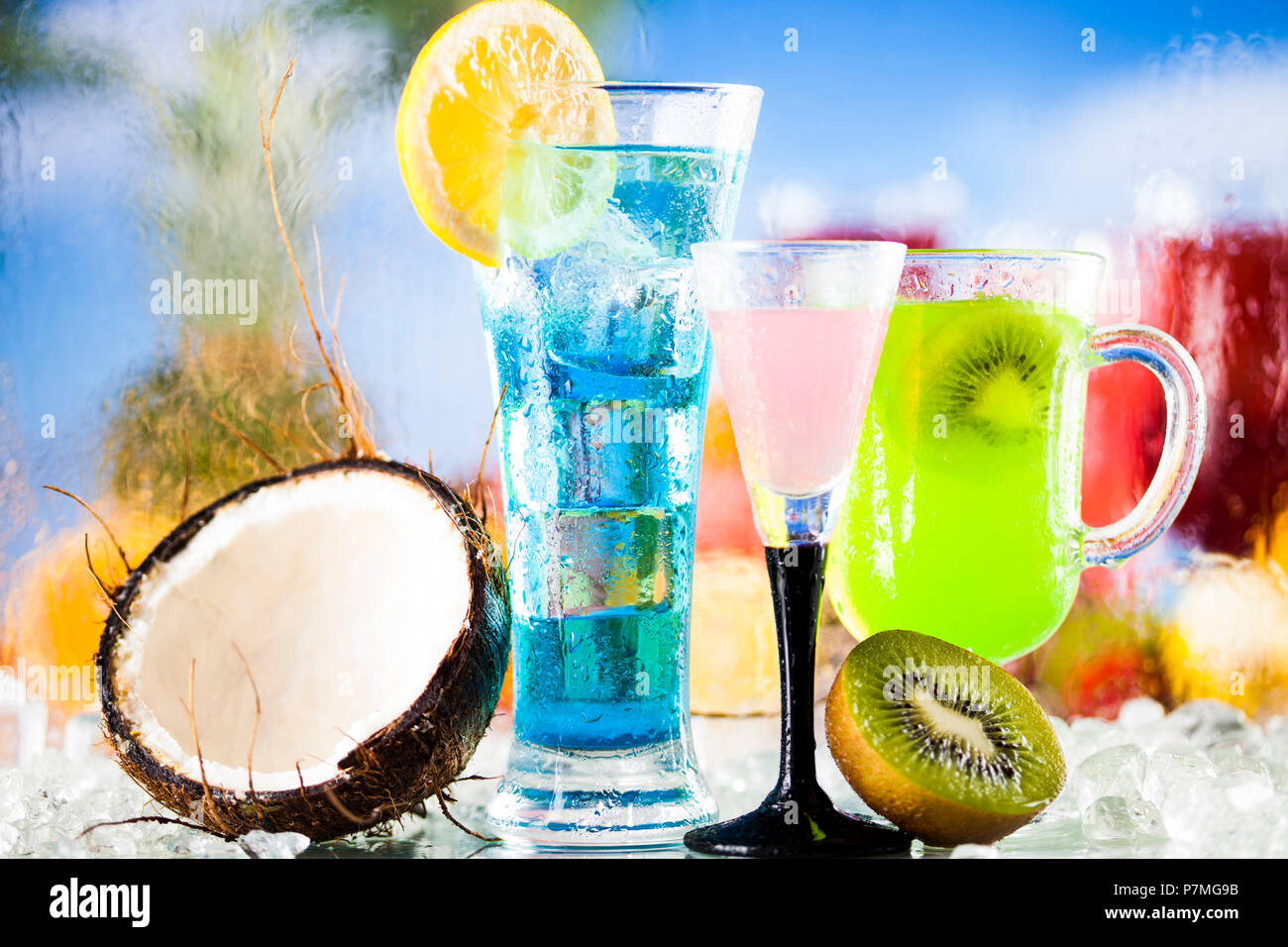 Variety of cold drinks, Summer Stock Photo - Alamy