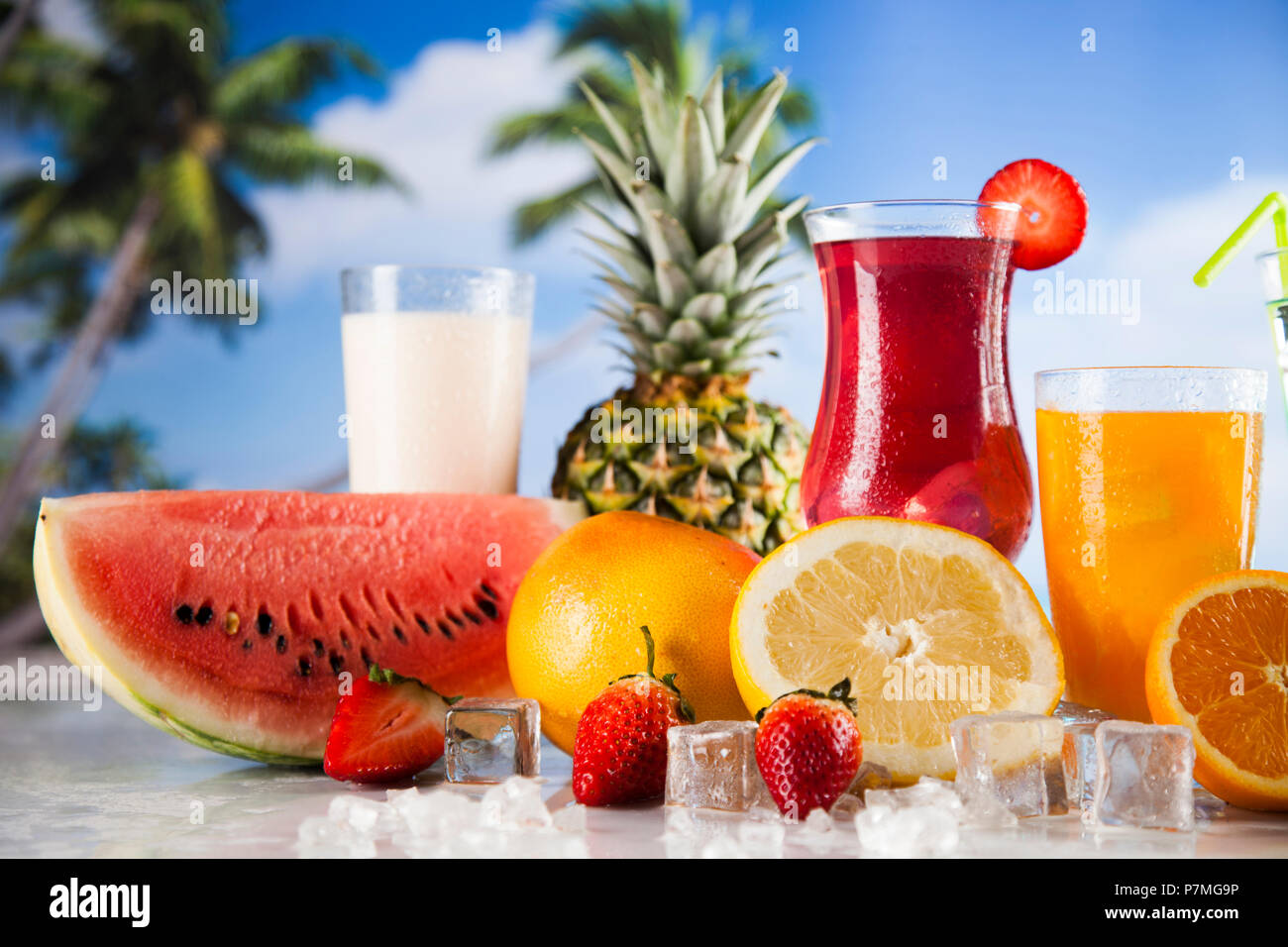 Variety of cold drinks, Summer Stock Photo - Alamy