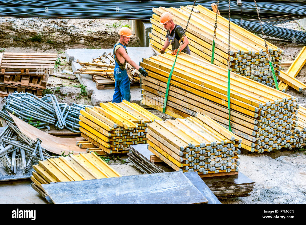 Kiev, Ukraine - June 22, 2018: workers are working on a construction ...