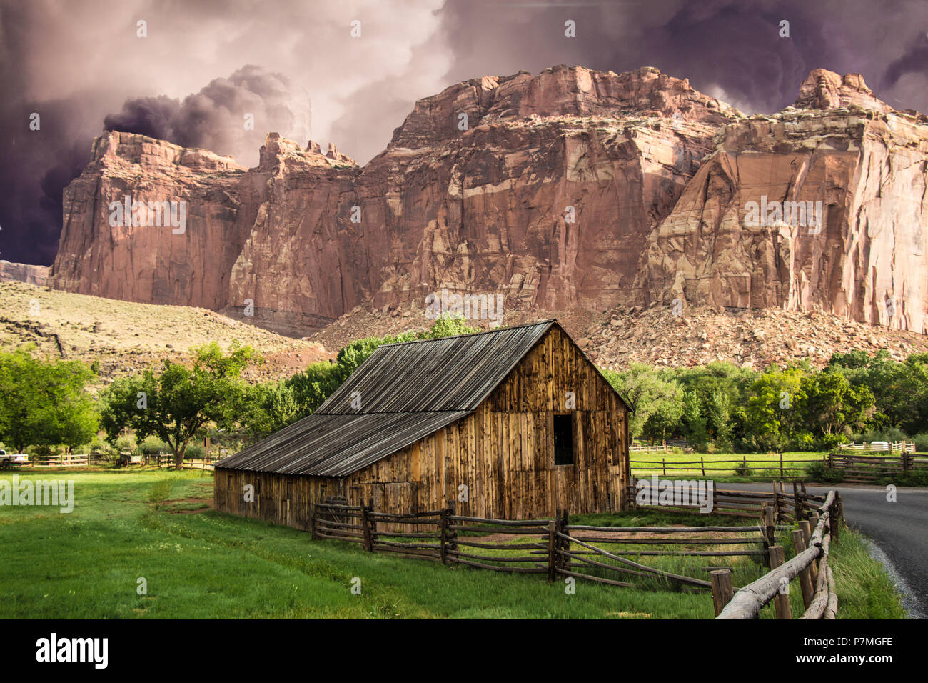 Scenic barn at Capitol Reef National Monument, Utah, USA Stock Photo ...