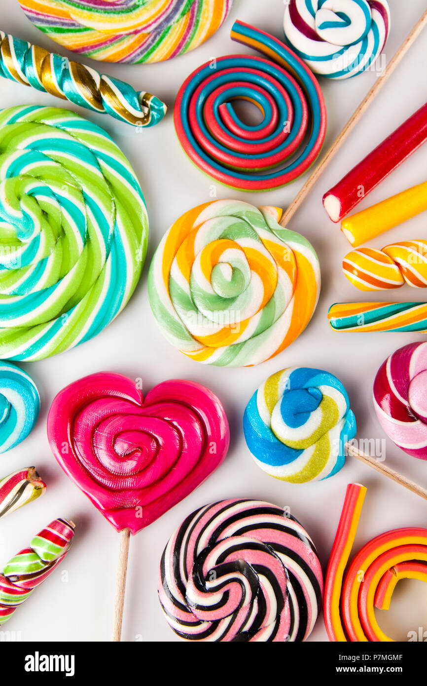 Colorful candies and lollipops, gumballs Stock Photo - Alamy