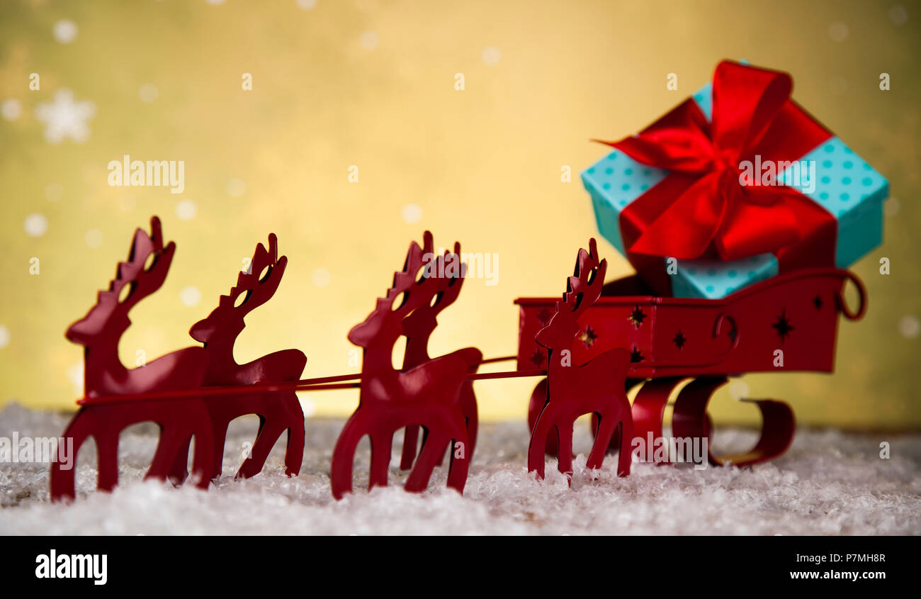 Christmas, Santa sleigh on gift box background Stock Photo - Alamy
