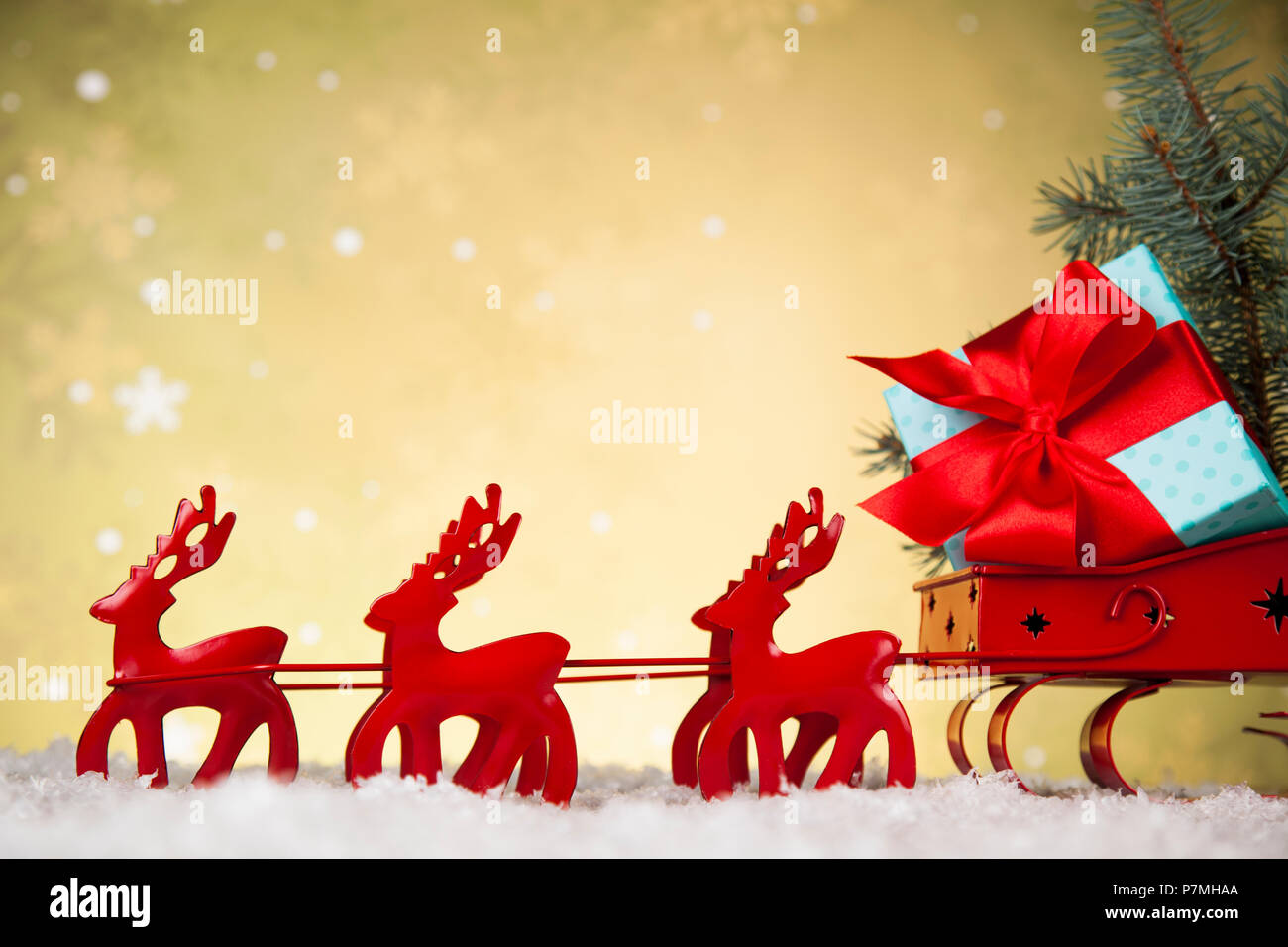 Christmas, Santa sleigh on gift box background Stock Photo - Alamy