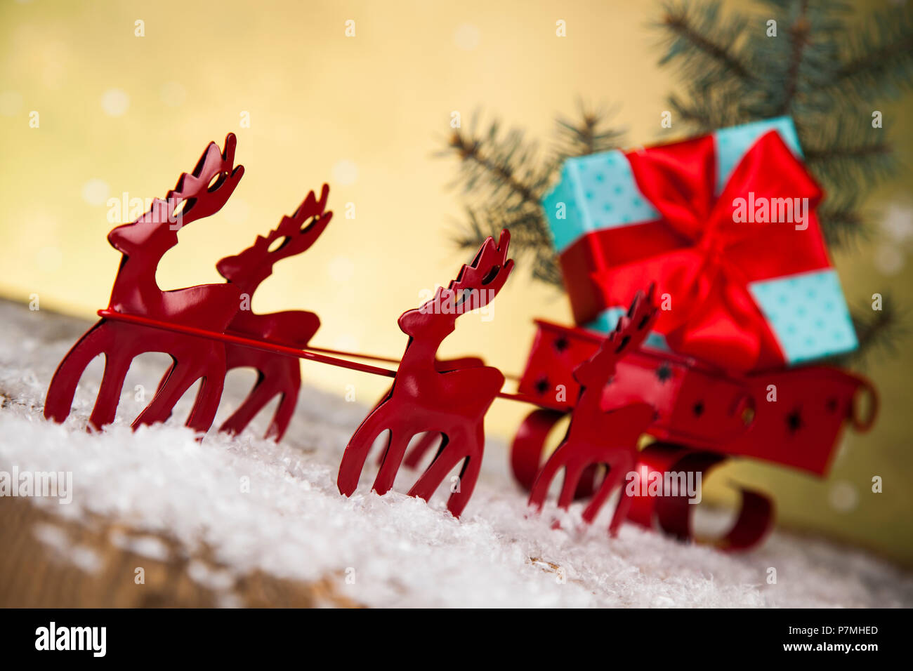 Christmas, Santa sleigh on gift box background Stock Photo - Alamy