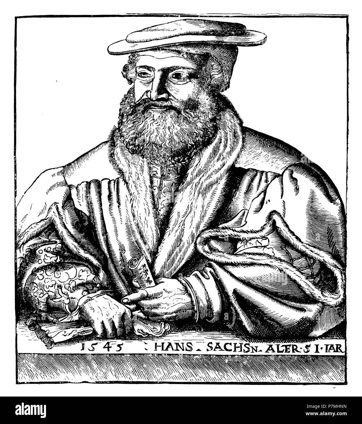 Hans Sachs. woodcut from Bresamer, 1895 Stock Photo - Alamy